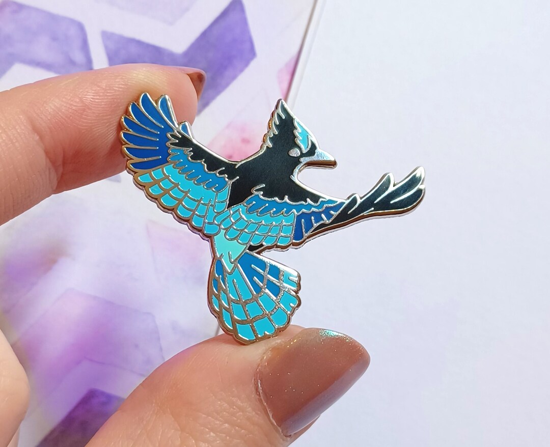 Hard Enamel Pin, Steller's Jay Silver Plated Brooch, Blue Crow Bird ...