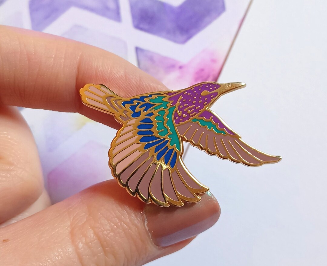 Hard Enamel Pin, Common Starling Lapel Pin, Gold Plated Bird Brooch ...