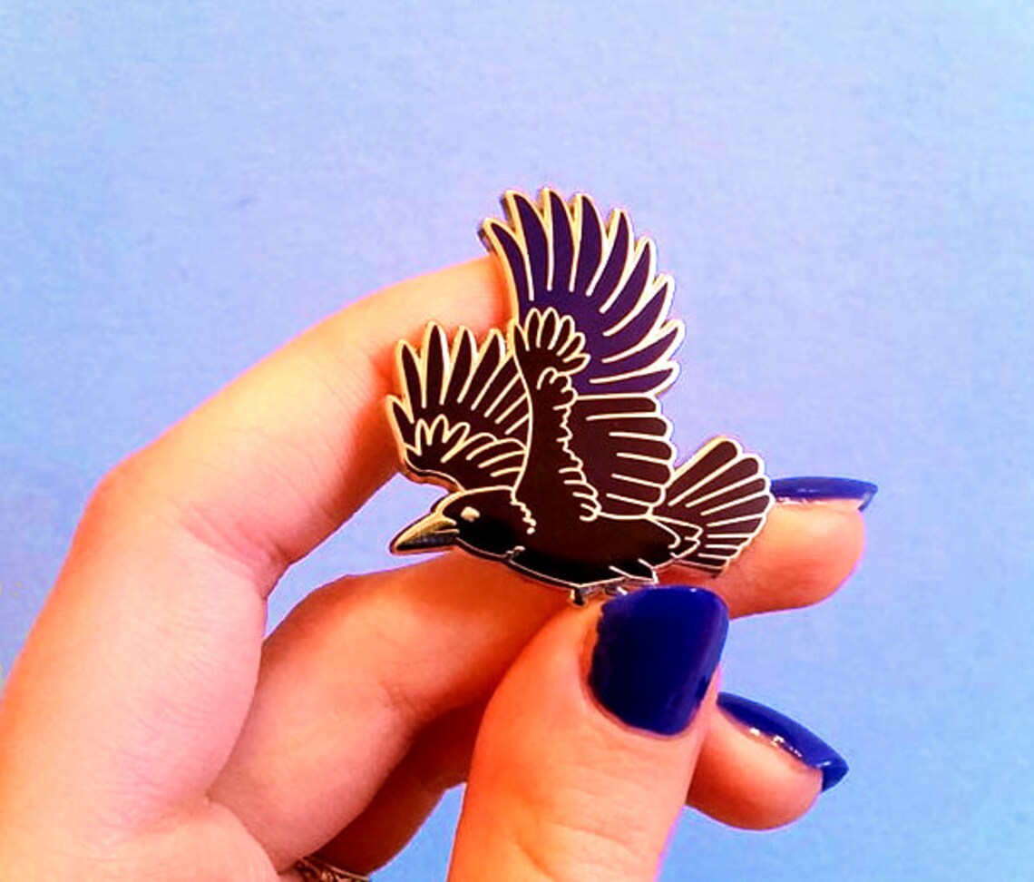 Hard Enamel Pin Silver Plated Crow Lapel Pin Unique Gift for | Etsy