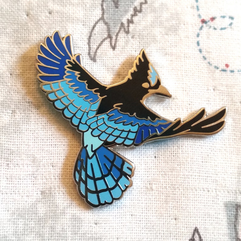 Hard Enamel Pin Steller's Jay Silver Plated Brooch Blue | Etsy