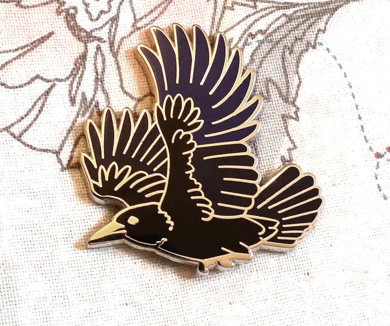 Hard Enamel Pin Silver Plated Crow Lapel Pin Unique Gift for - Etsy