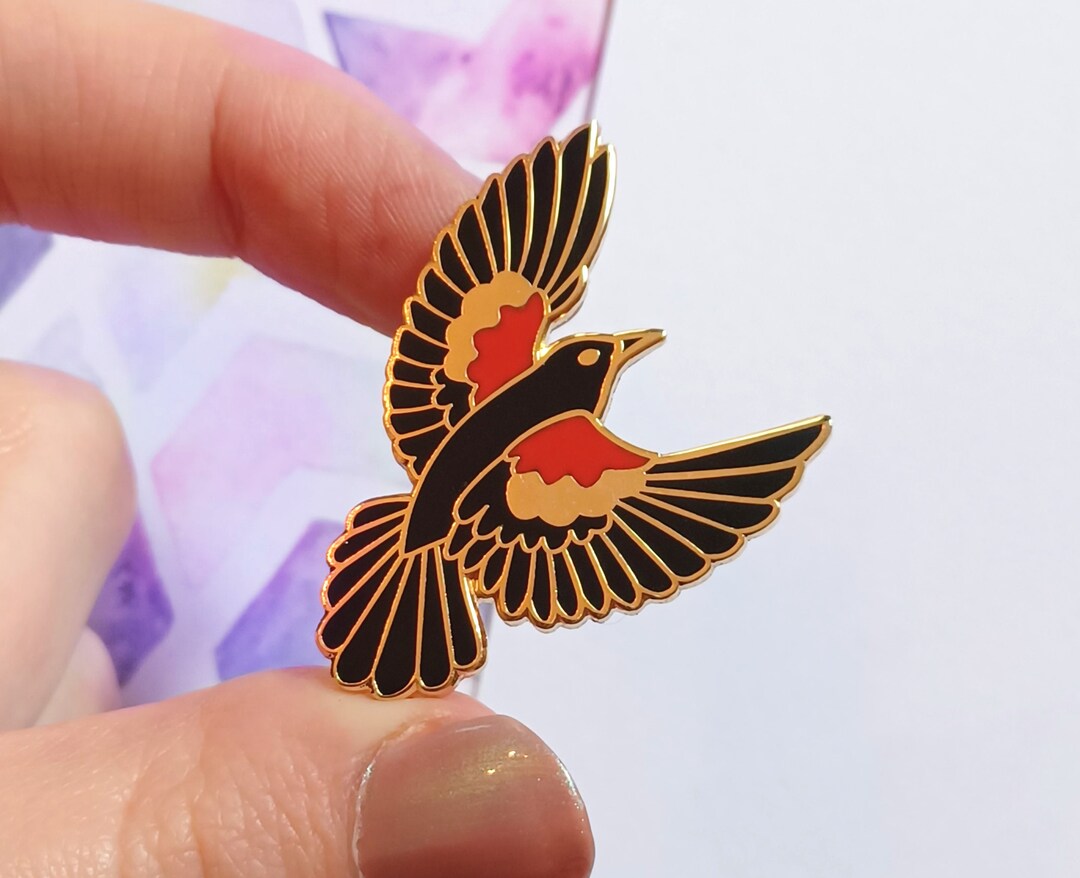 Hard Enamel Pin, Red Winged Blackbird Animal Brooch, Bird Lover Gift ...