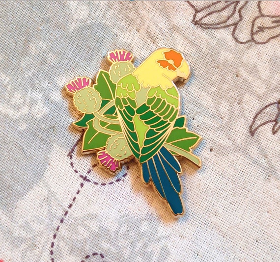 Hard Enamel Pin Carolina Parakeet Gold Plated Brooch Parrot - Etsy