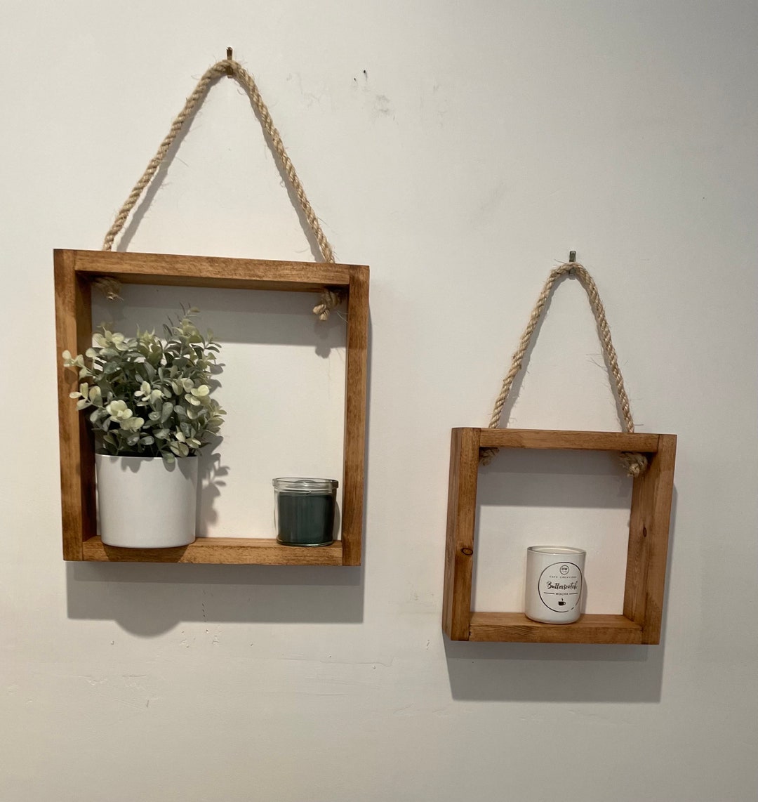 Floating Hanging Square Shelves Wall Mounted Rustic Wood Cube Display ...