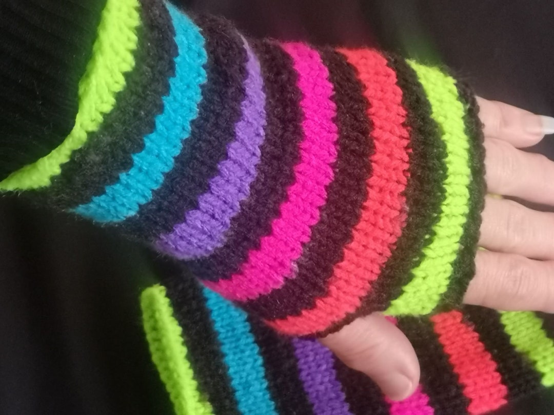 Handmade Rainbow Disco Gay Pride Lgbt Lgbtq Retro Knit Fingerless ...