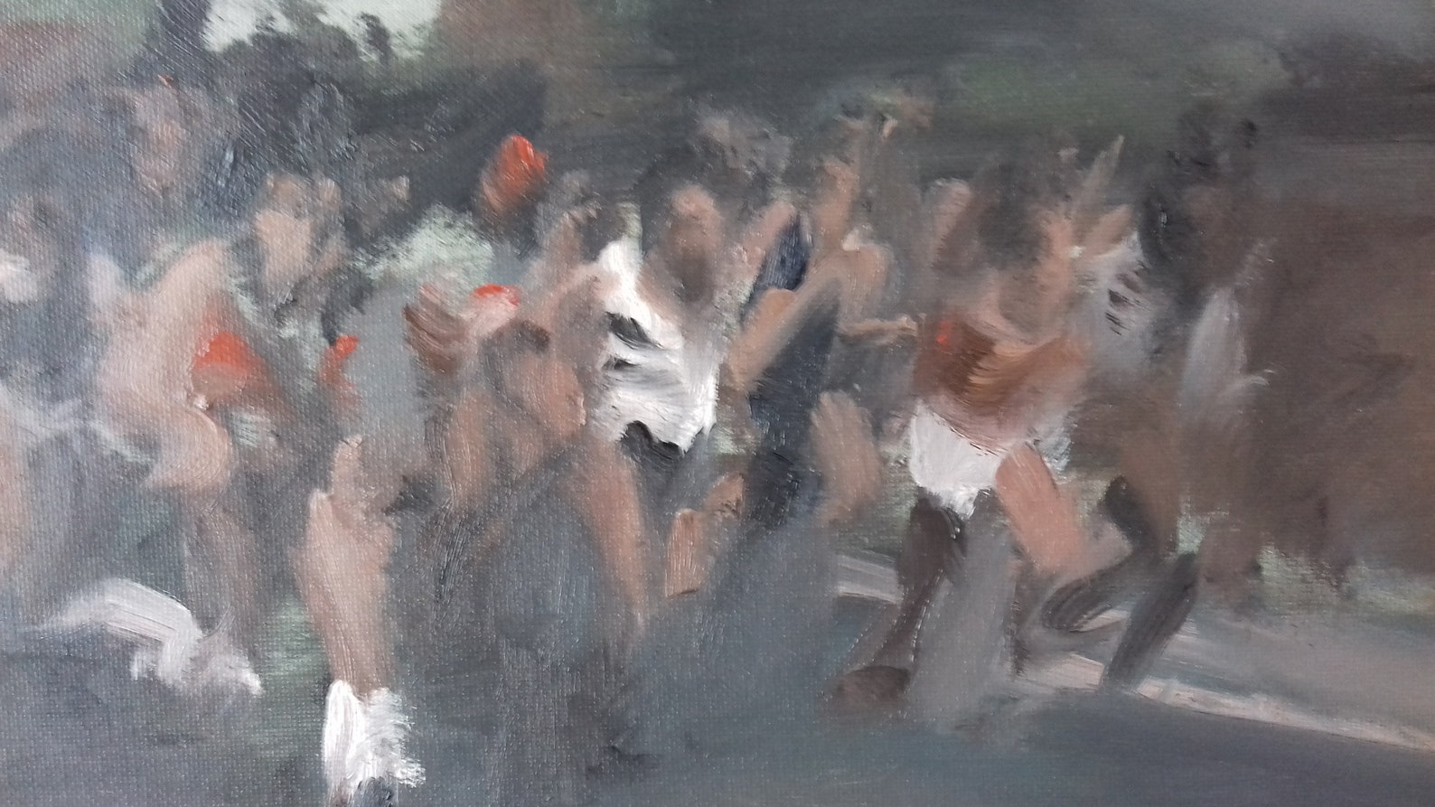 Running race painting oil on canvas board marathon | Etsy