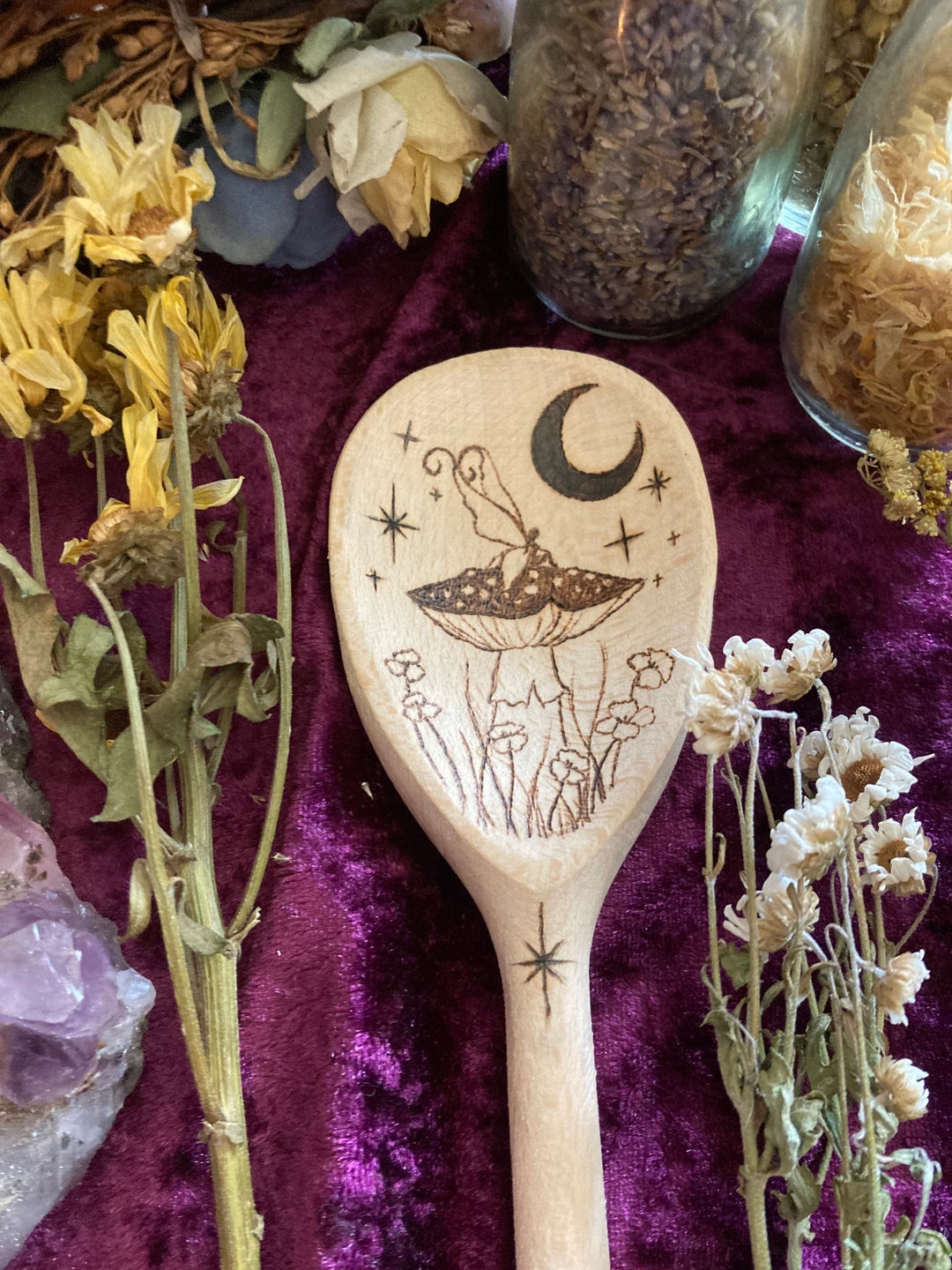 Fairy Mushroom Wooden Spoon, Pyrography Spoon, Fairy Spoon, Wooden ...