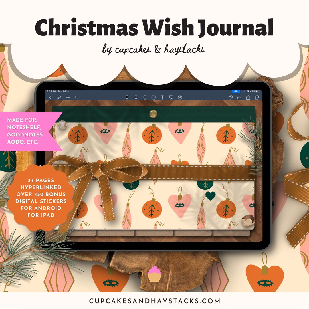 Holiday Digital Journal, Christmas Wish List, Digital Planner, Lined ...