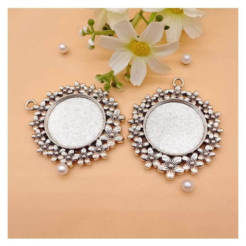 10pcs 25mm Round Flower Antique Silver/antique Bronze Pendant Trays ...