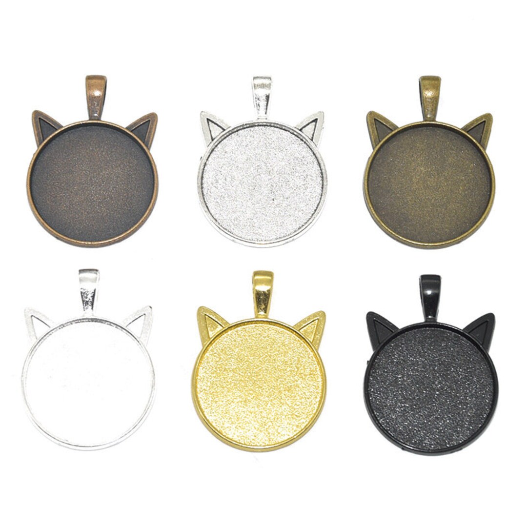 15pcs Antique Silver Tone/bronze 6 Colors Round Cat Ear Endant Trays ...