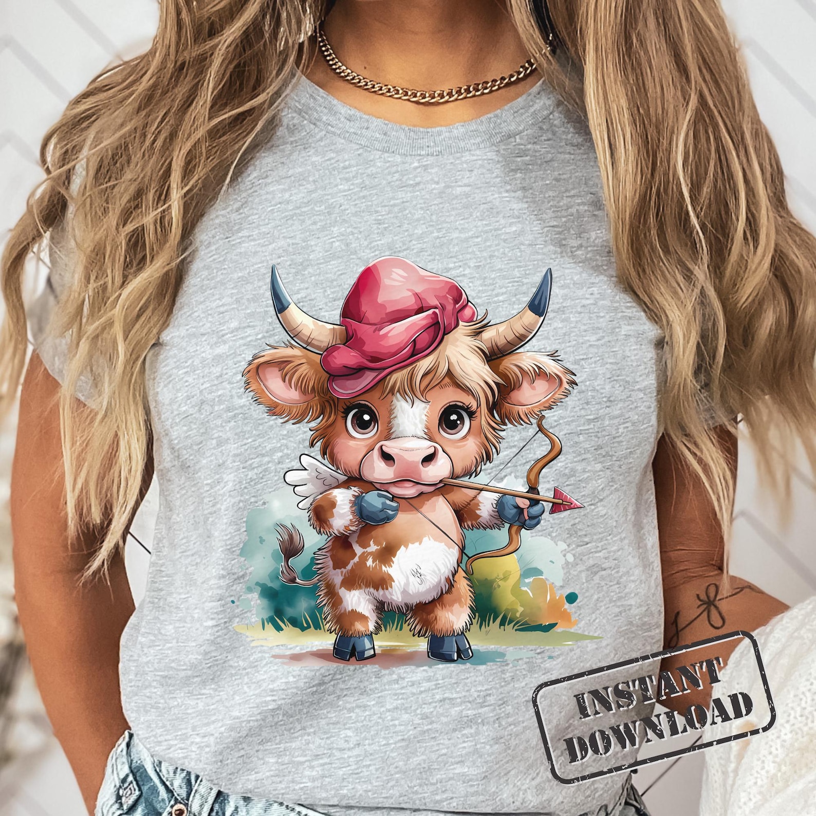 Valentines Day Cupid Highland Cow Png Sublimation Design, Cute Baby ...