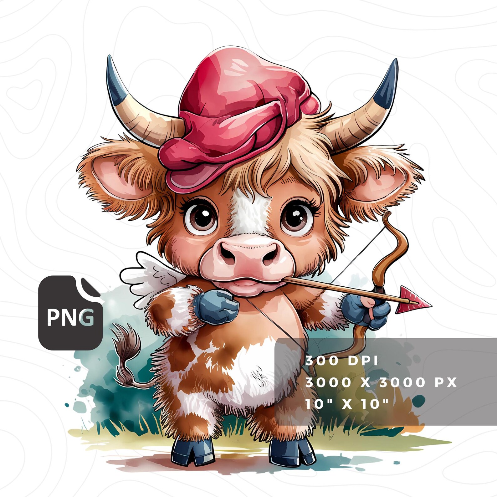 Valentines Day Cupid Highland Cow Png Sublimation Design, Cute Baby ...