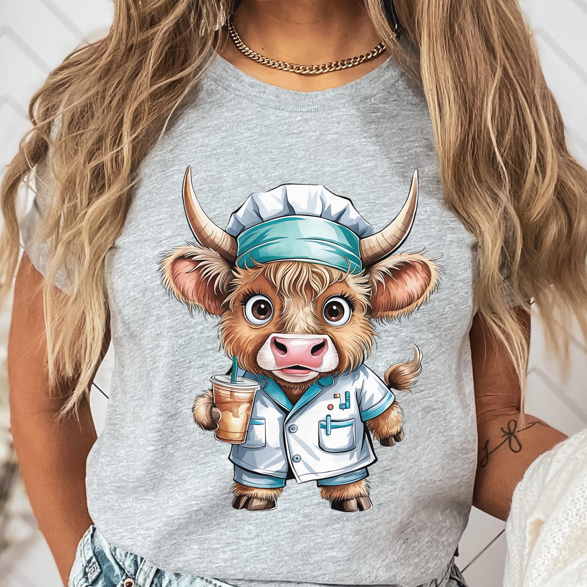 Nurse Highland Cow Png Sublimation Design, Coffee Lover Png, Nursing ...