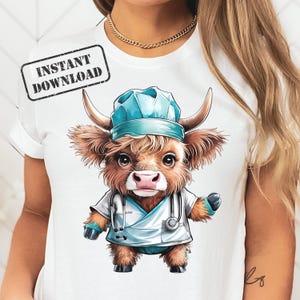 Nurse Highland Cow Png Sublimation Design, Nursing Png, Baby Highland ...
