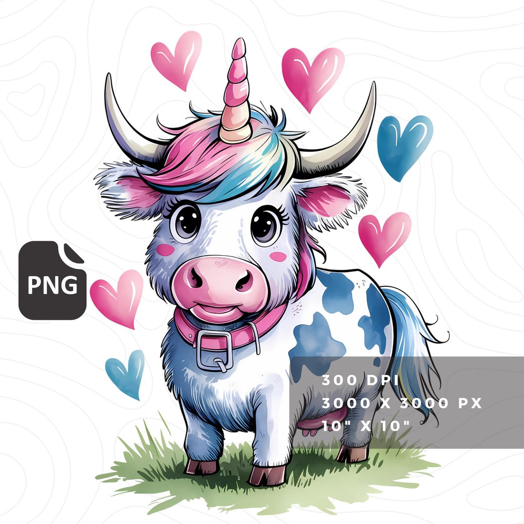 Unicorn Highland Cow Png, Baby Highland Cow, Unicorn Png, Valentines ...