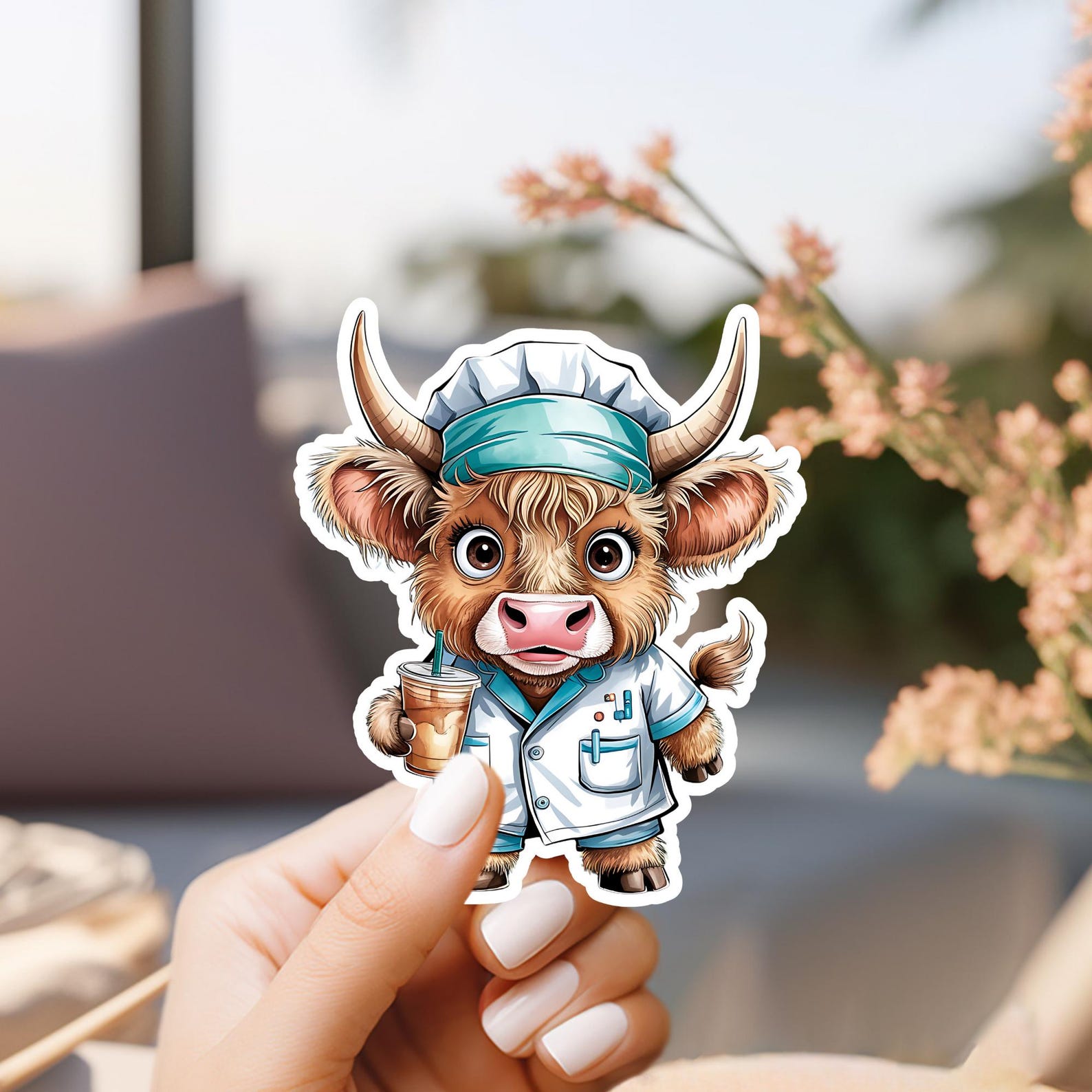 Nurse Highland Cow Png Sublimation Design, Coffee Lover Png, Nursing ...