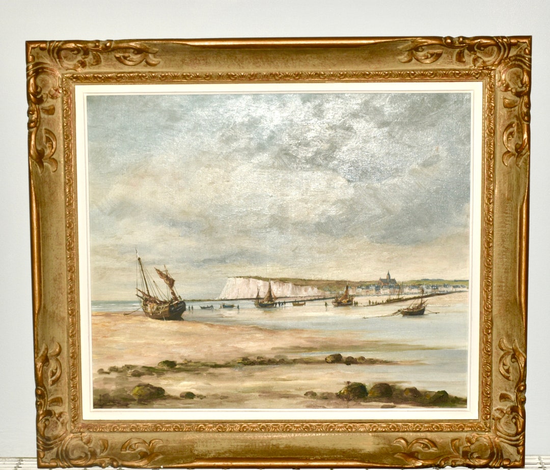 French Oil Painting on Canvas Framed Signed Artist Ships - Etsy