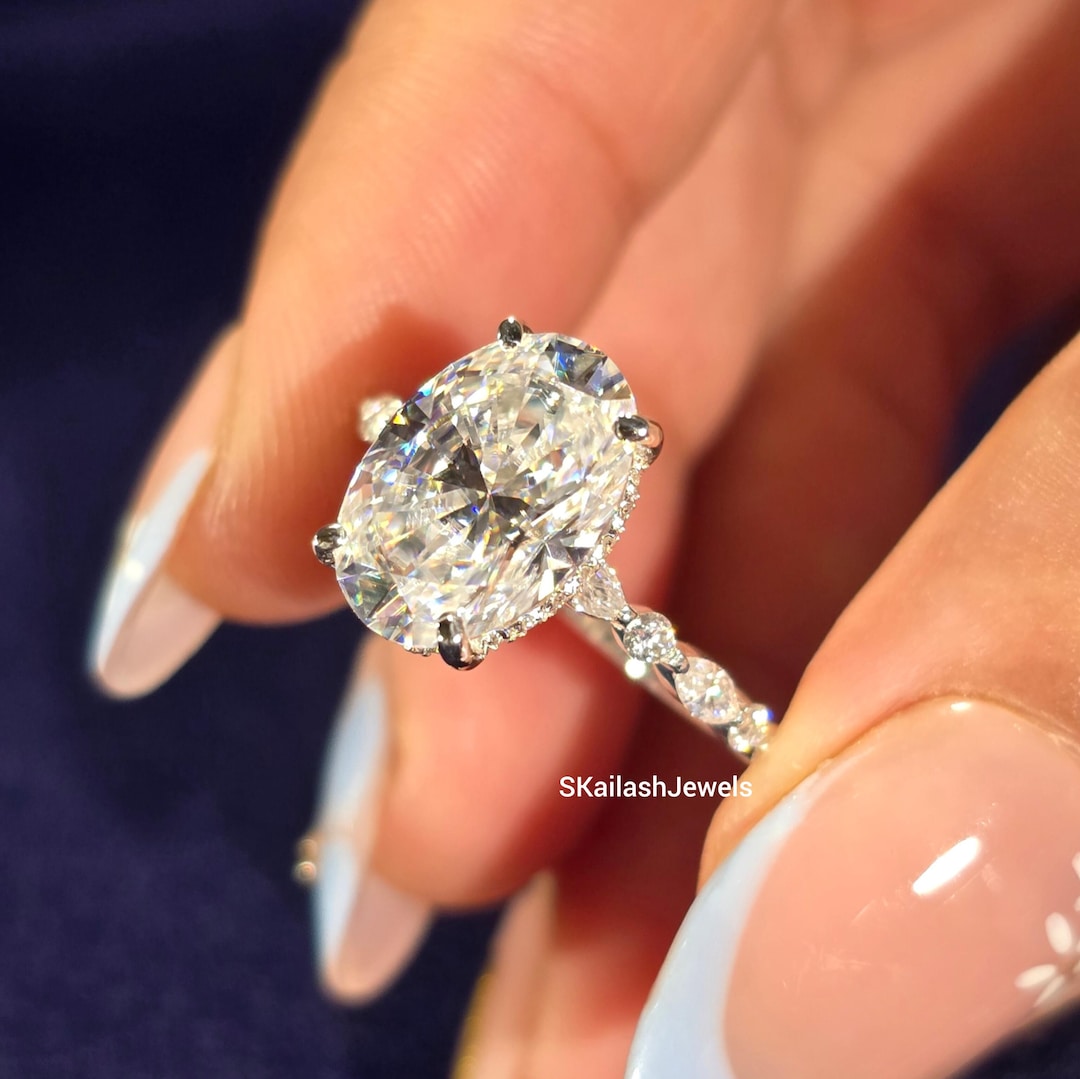 4 CT Oval Cut Moissanite Diamond Engagement Ring, 14K White Gold Ring ...
