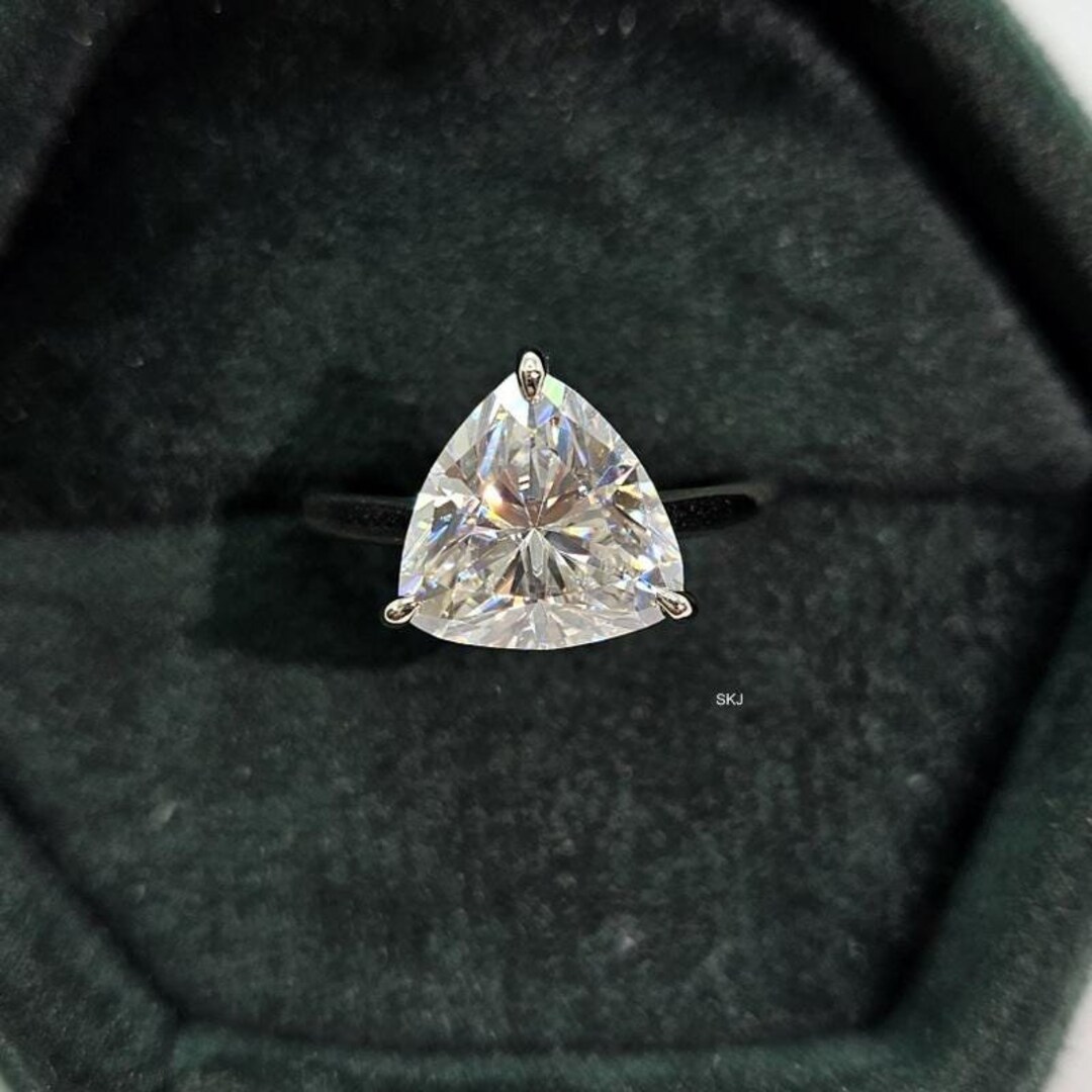 9mm Trilliant Diamond Ring, Triangle Diamond Engagement Ring, Prong Set ...