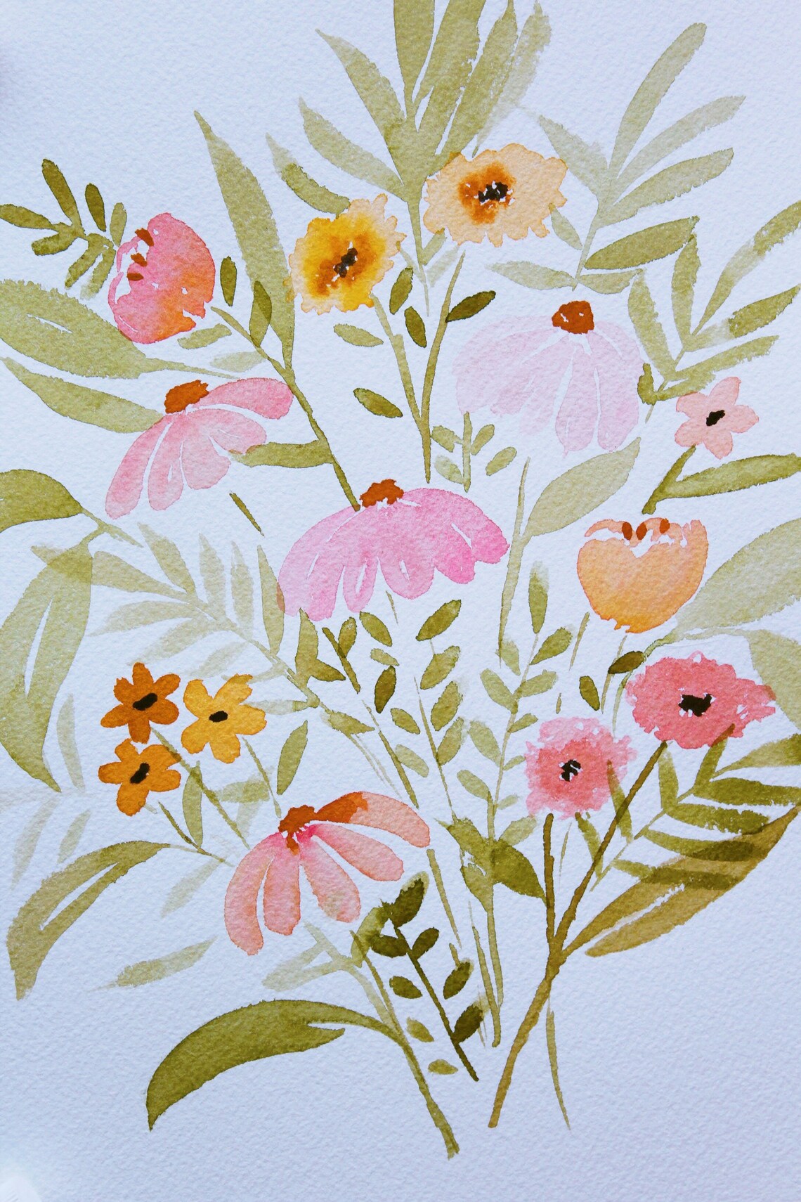 Original Watercolor Spring Floral Bouquet Wildflower - Etsy