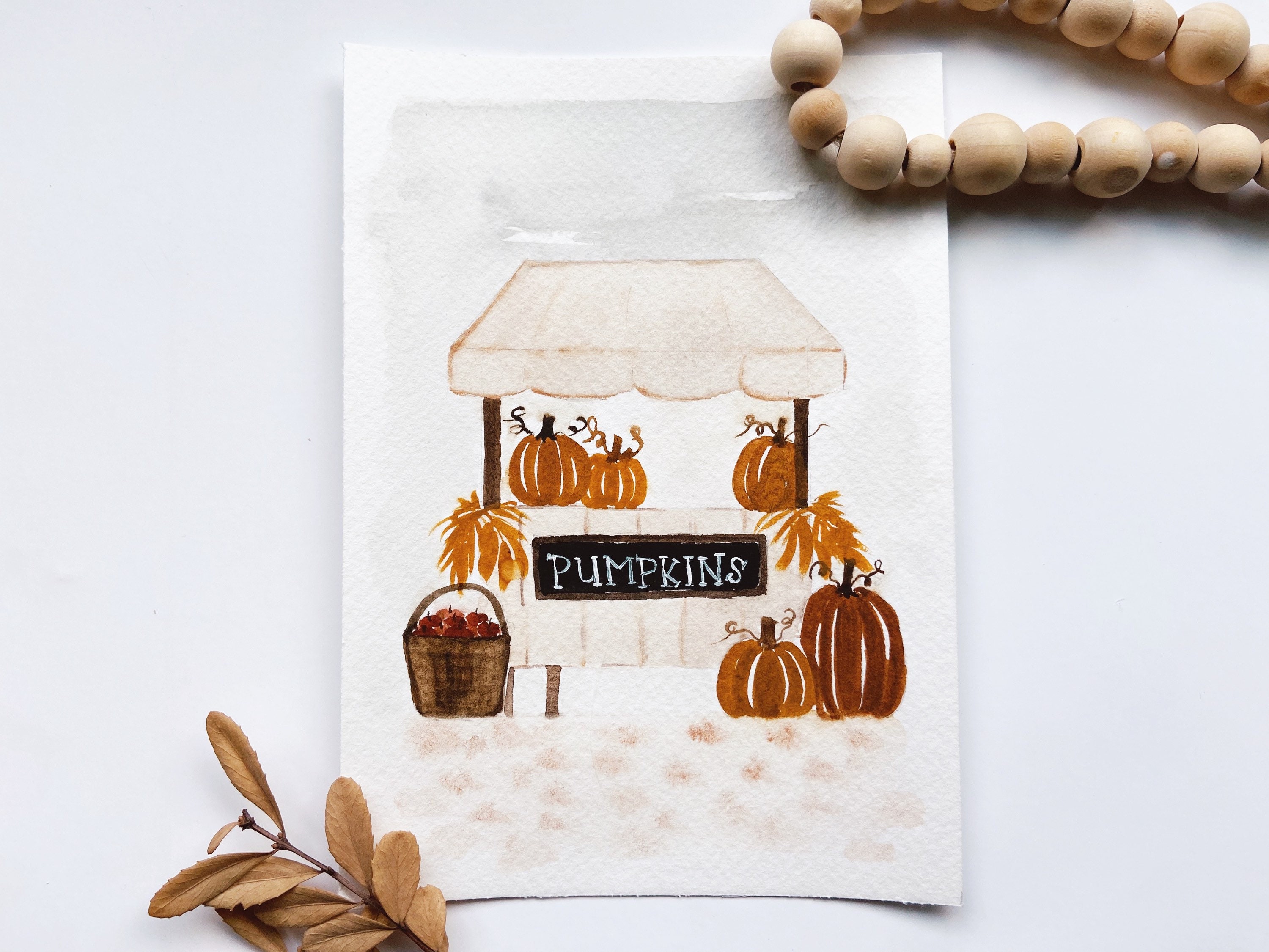 Original Pumpkin Stand Watercolor Painting, Farm Fresh Pumpkin Stand ...