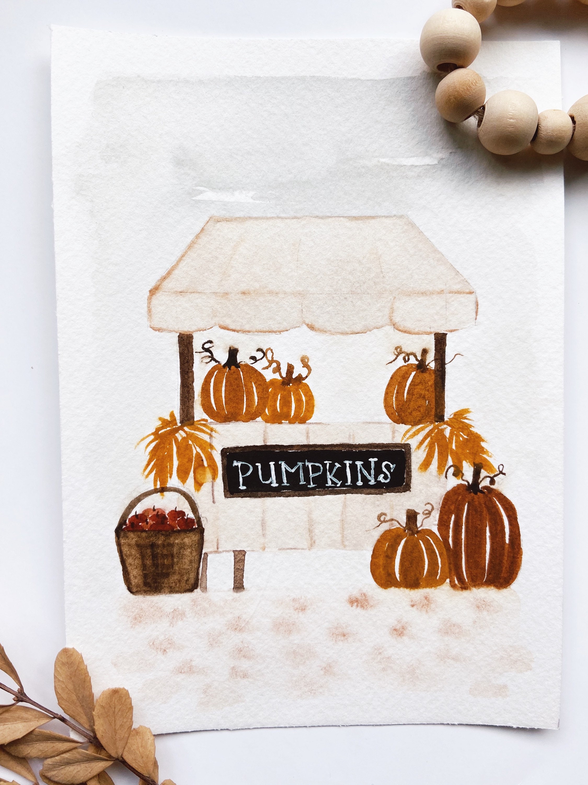 Original Pumpkin Stand Watercolor Painting Farm Fresh Pumpkin - Etsy