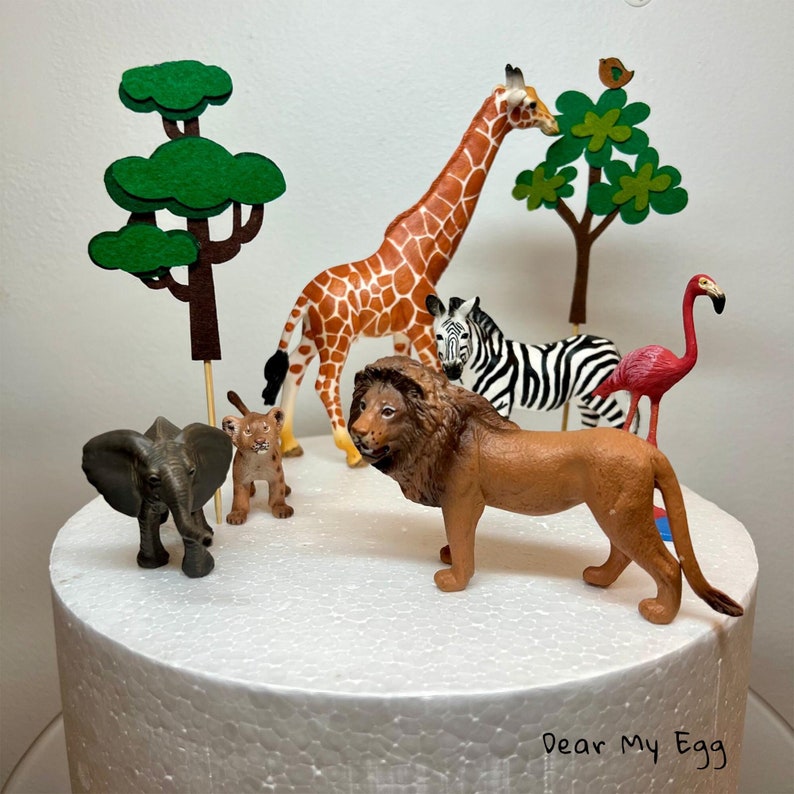 Safari Birthday Party Cake Topper Set - Lion, Elephant, Giraffe, Zebra ...