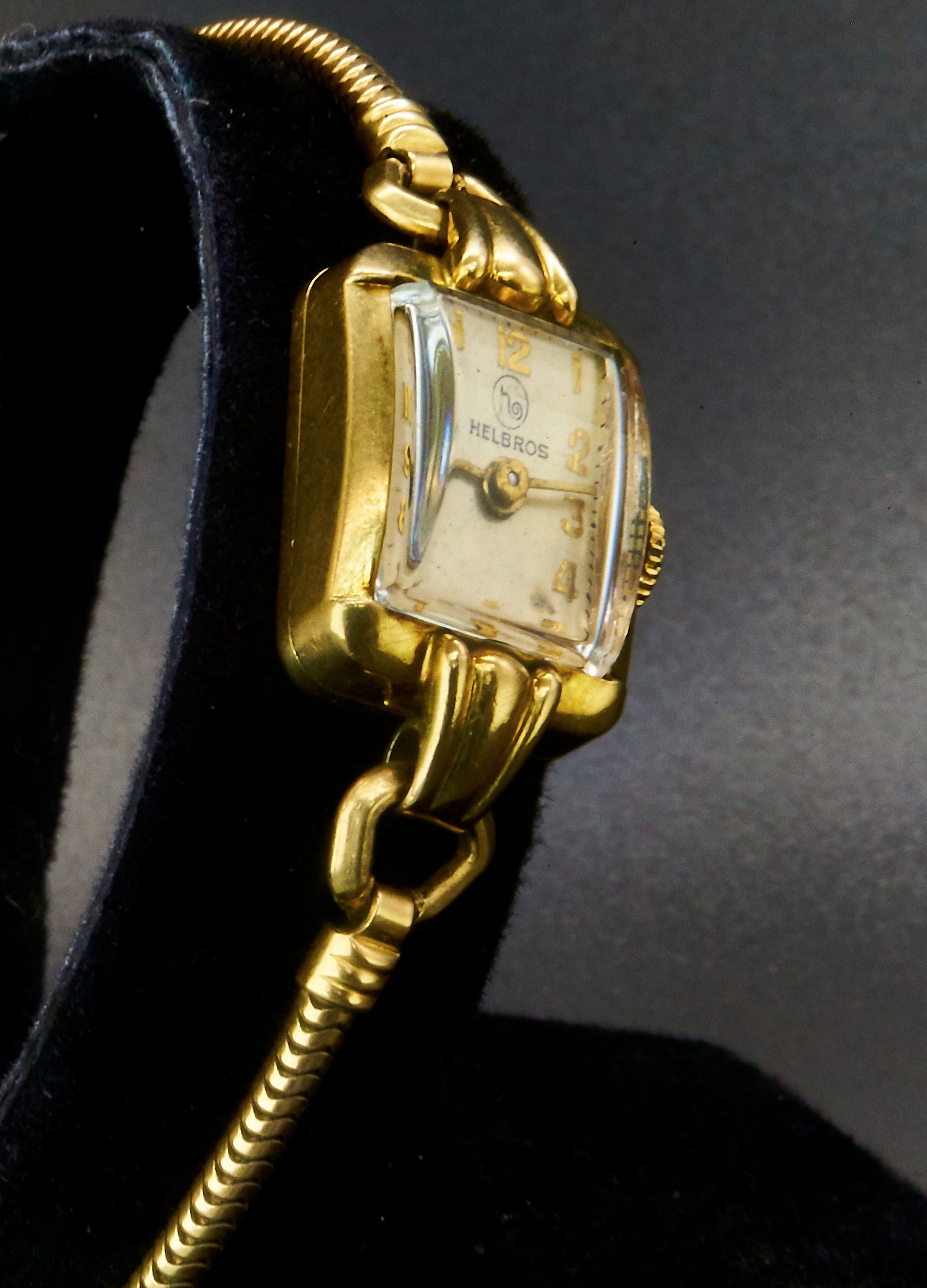 1950s Helbros 10k Yellow Gold Filled Marquise Ladies Cocktail Watch ...