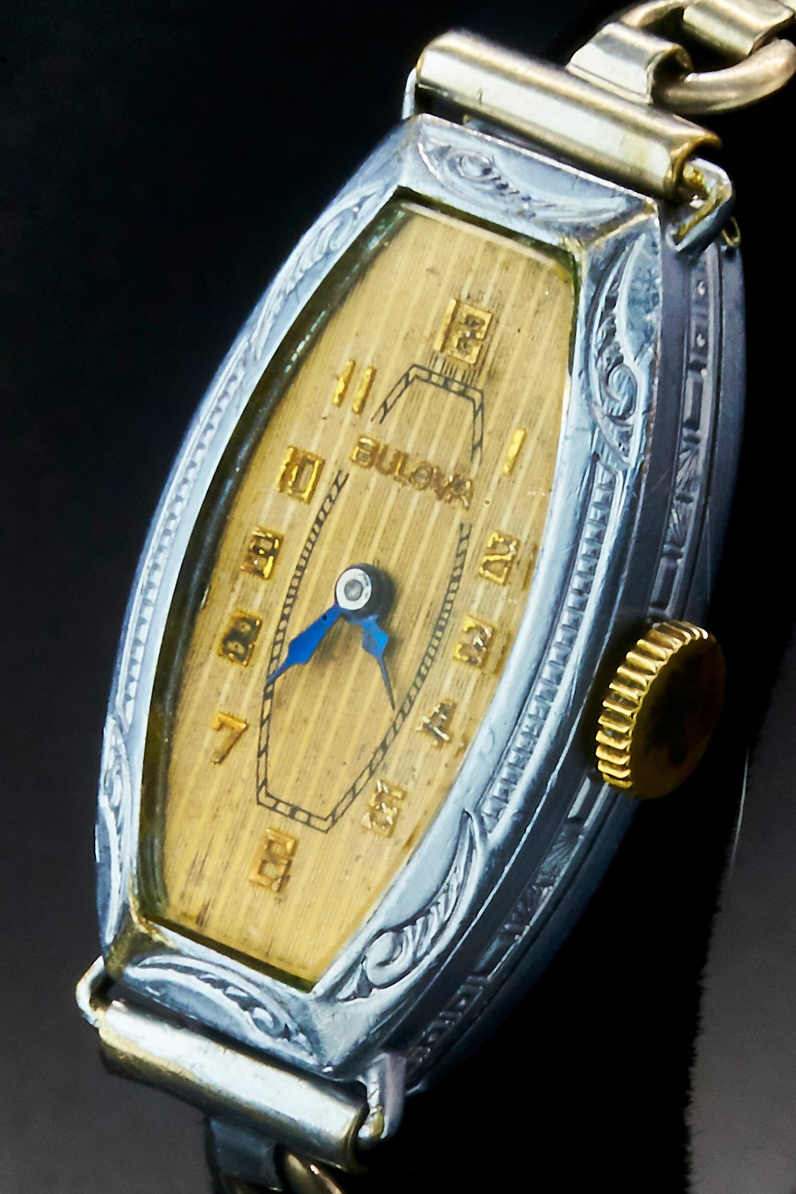 1930 Bulova "collegiate" Art Deco Watch, Ornate Hand-etched Case, White ...