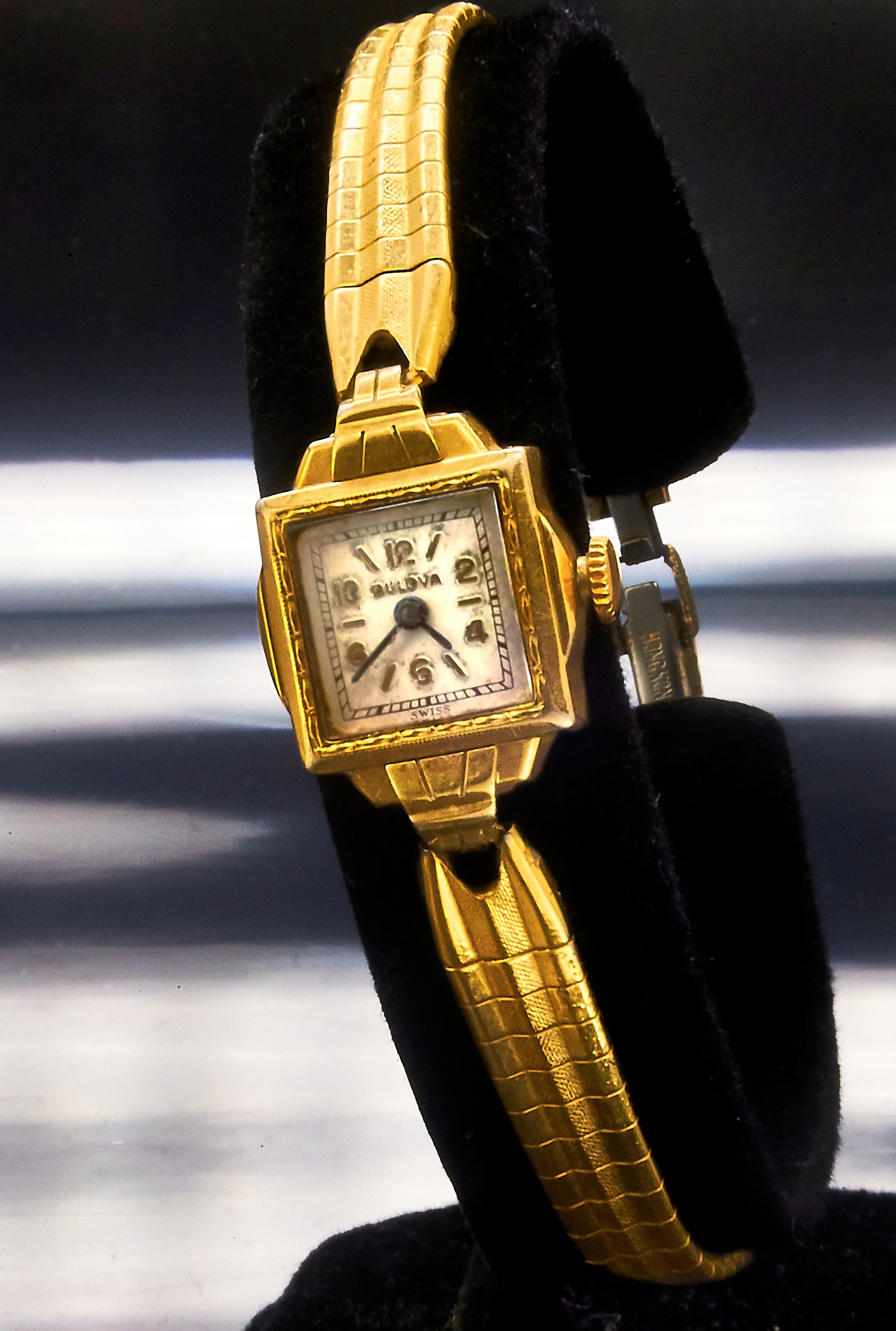 1937 Lady Bulova Goddess of Time • 60s Designer Cocktail Bracelet Watch ...