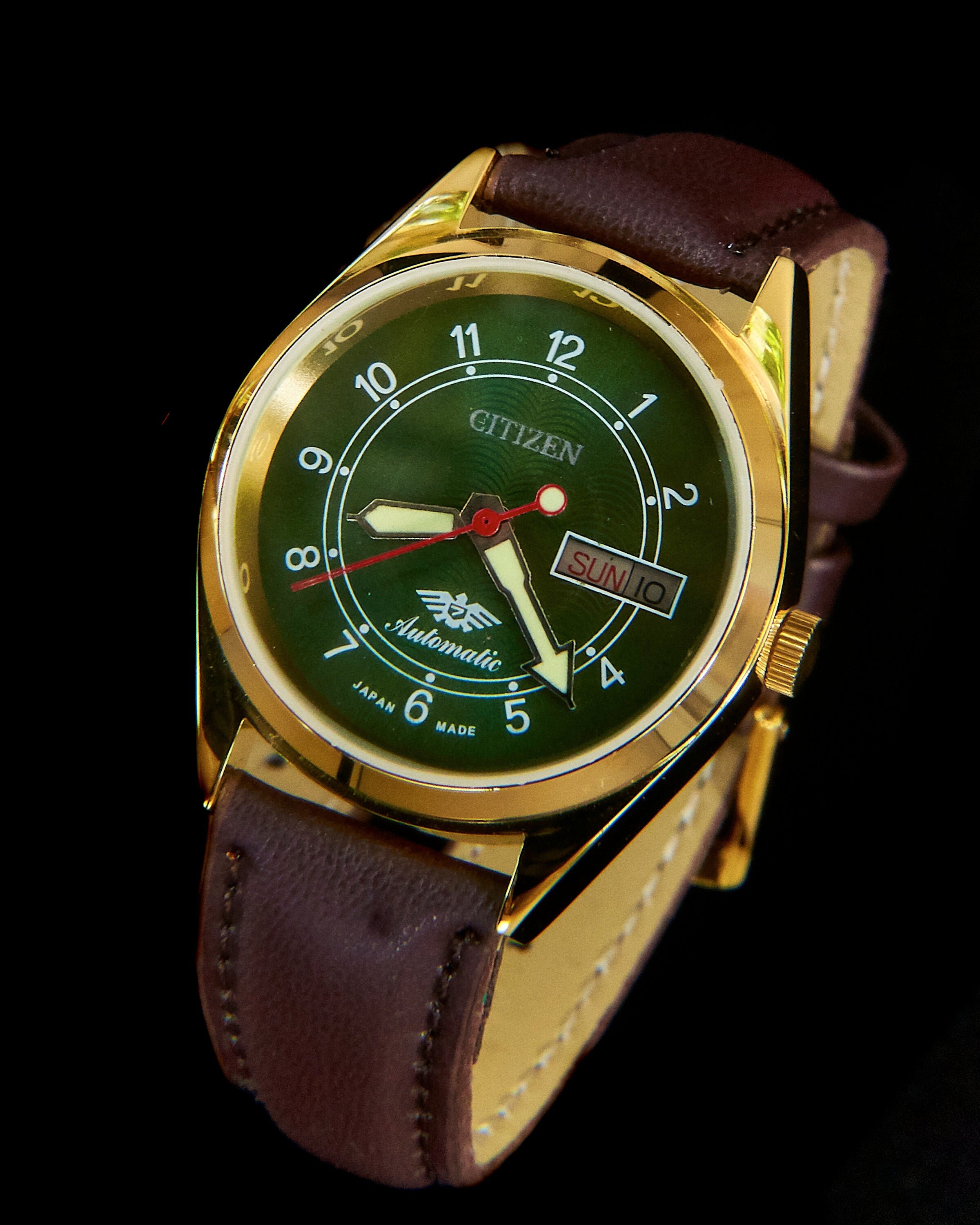 FLASHY Men's/Unisex CUSTOM MOD 1970s Green Citizen Watch • Bold, Heavy ...
