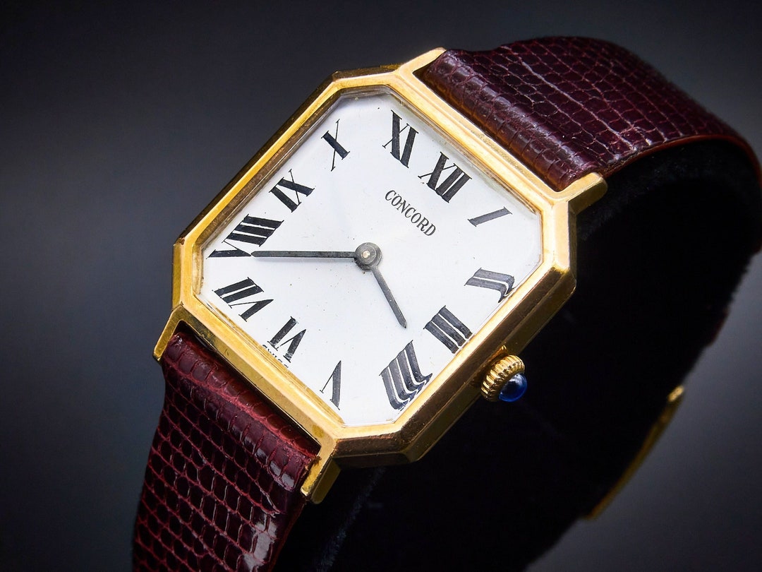 1960s Concord 18k Yellow Gold Octagon Case Ladies Watch, Brown Leather ...