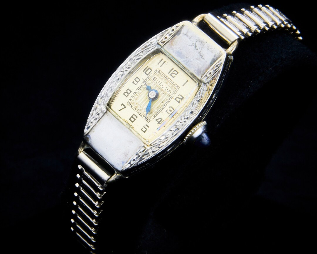 1929 Bulova White Gold Filled Tonneau Ladies Luxury Cocktail Watch ...