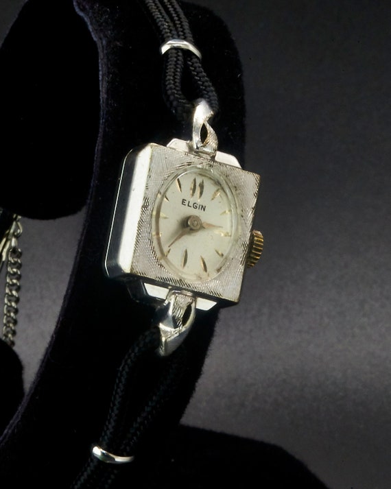 1950s Lady Elgin Square White Gold Filled Cocktail Wa… - Gem