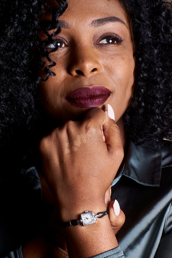 1950s Lady Elgin Square White Gold Filled Cocktail Wa… - Gem