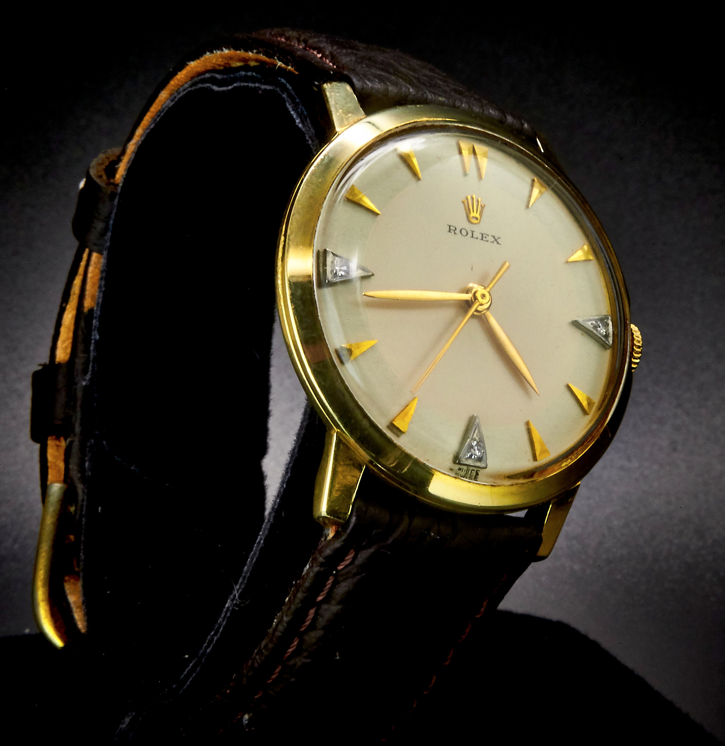Vintage 1950s Rolex 14k Gold Men's Dress Watch • Diamond Dial ...