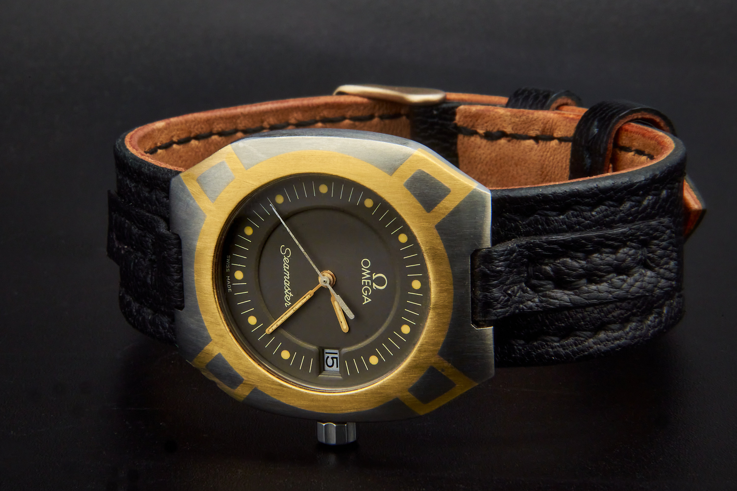 1988 Omega Seamaster Polaris Titanium and 18k Gold Unisex Octagon Date ...