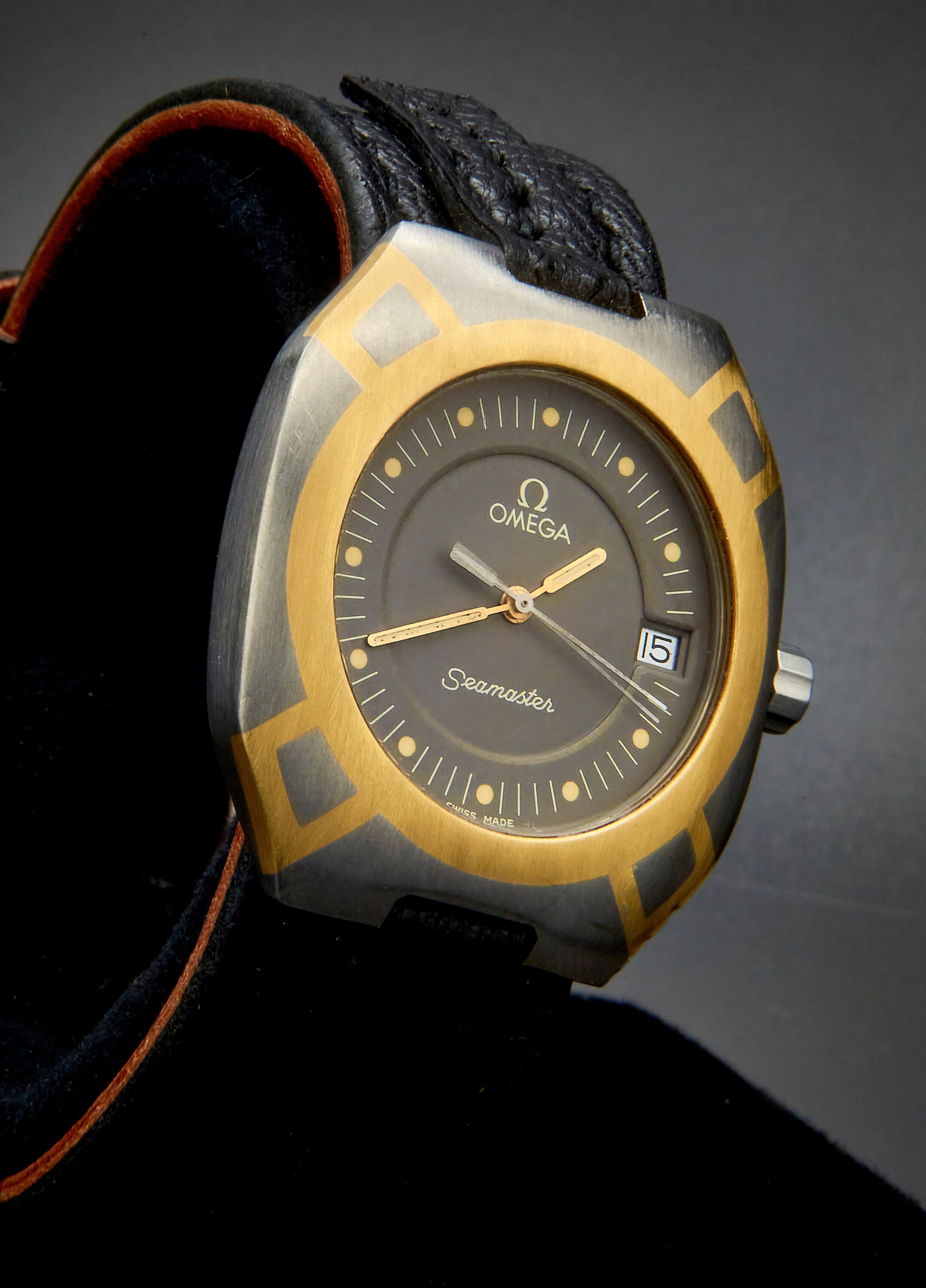 1988 Omega Seamaster Polaris Titanium and 18k Gold Unisex Octagon Date ...
