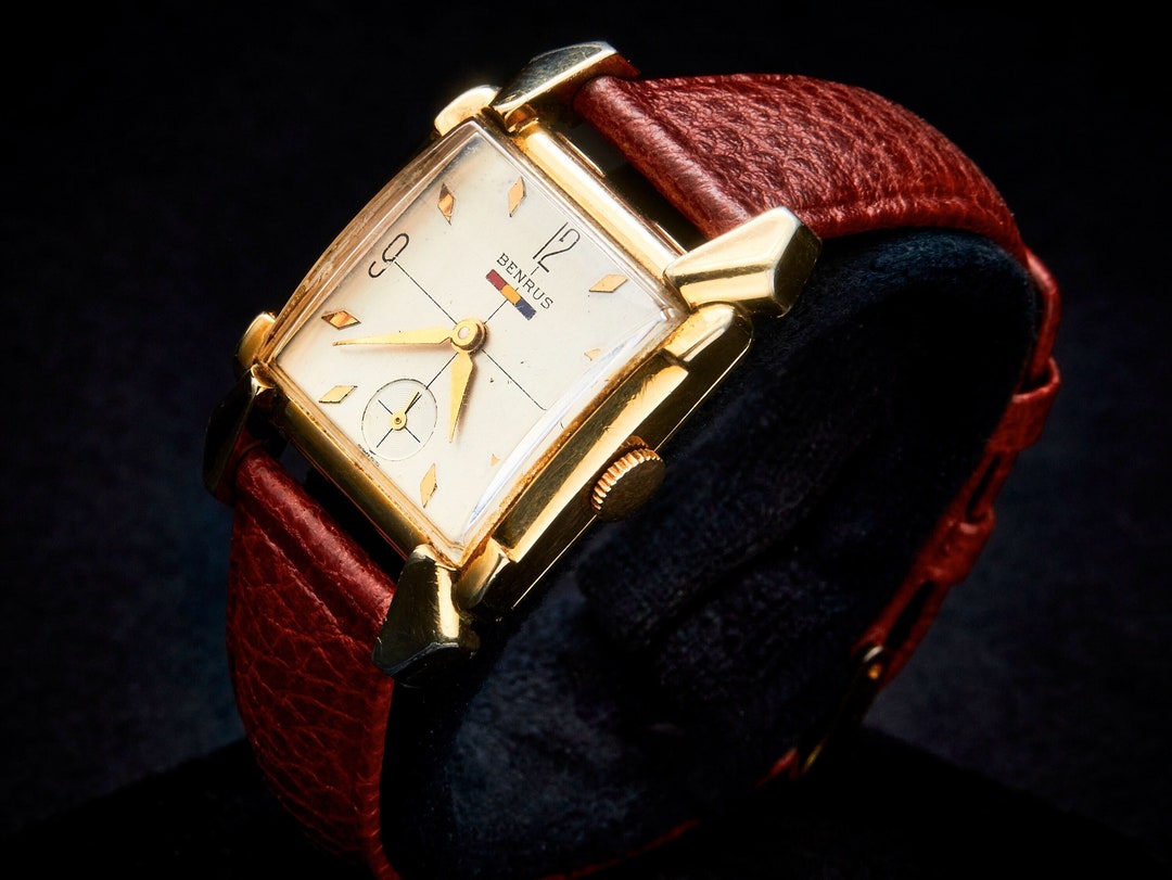 1950s Benrus Mechanical Ladies Watch, 10k Yellow Gold Filled Tonneau ...