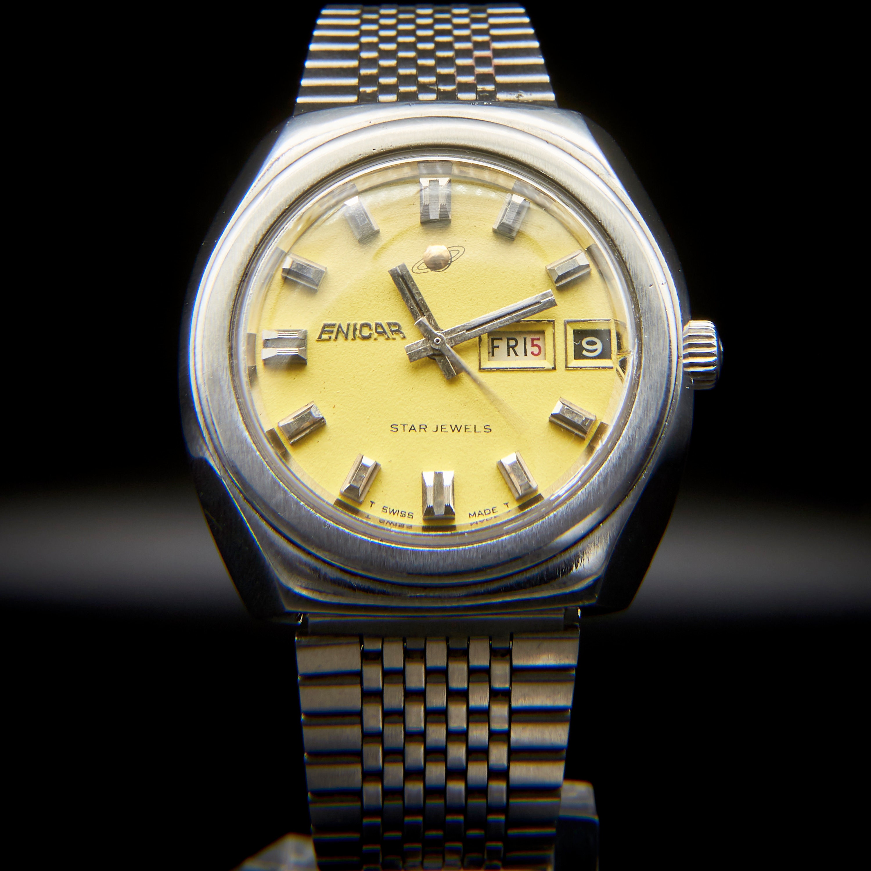 1970s Enicar Star Jewels Stainless Mens Vintage Watch | Vintage Enicar ...