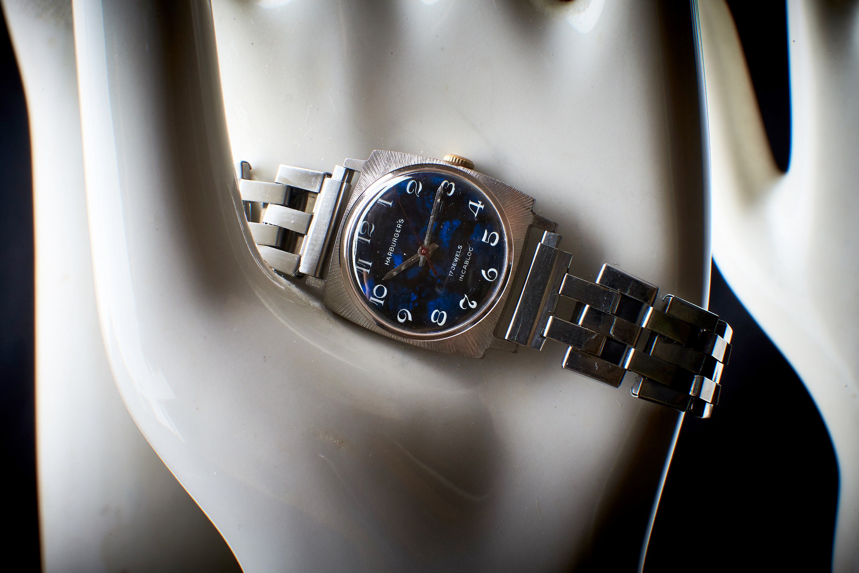 Vintage 1960s FUNKY blue French Watch - Harburger's Automatic Stainless ...