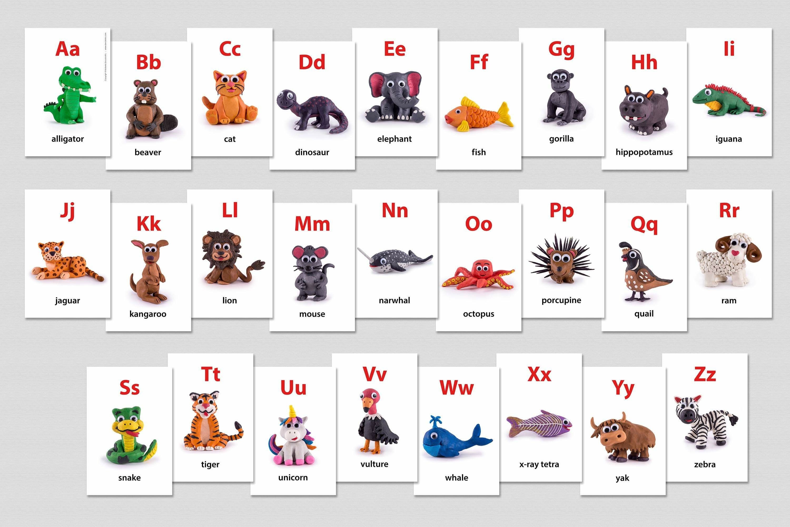 Animal, Alphabet, Flash Cards, ABC, Clay Figures, English, Wall Decor ...