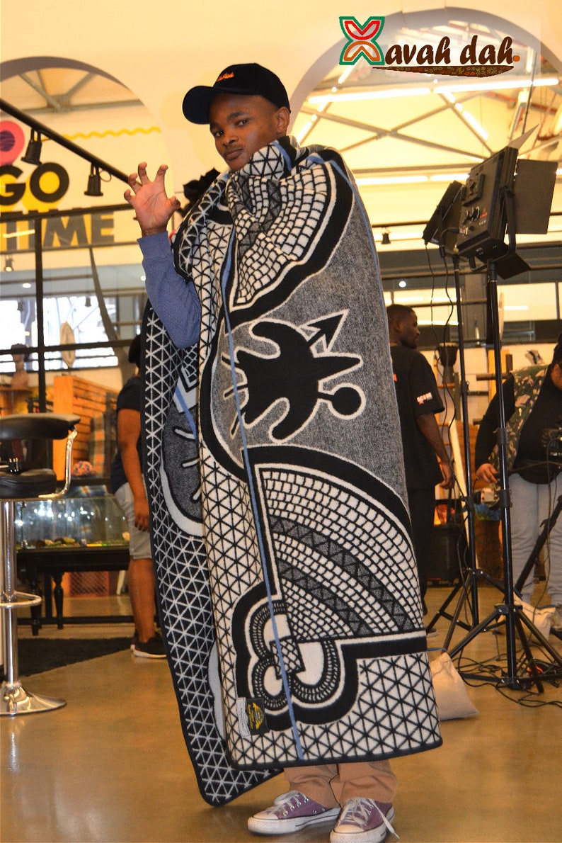 Basotho Blanket - Kharetsa (blacknwhite) Blue Line - Etsy