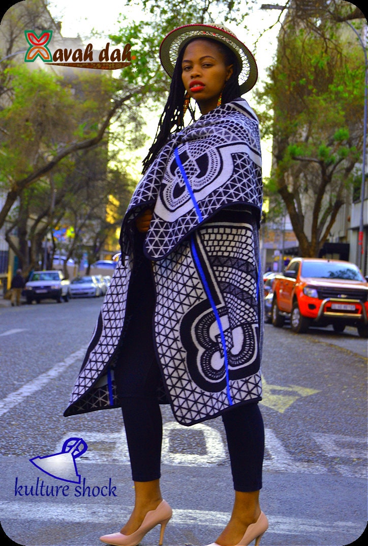 Basotho Blanket - Kharetsa (blacknwhite) Blue Line - Etsy