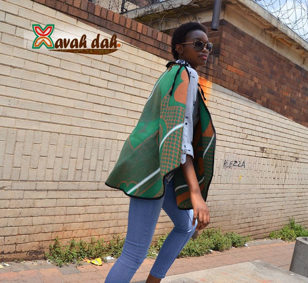 Basotho Blanket - Poncho-shawl (green) - Etsy