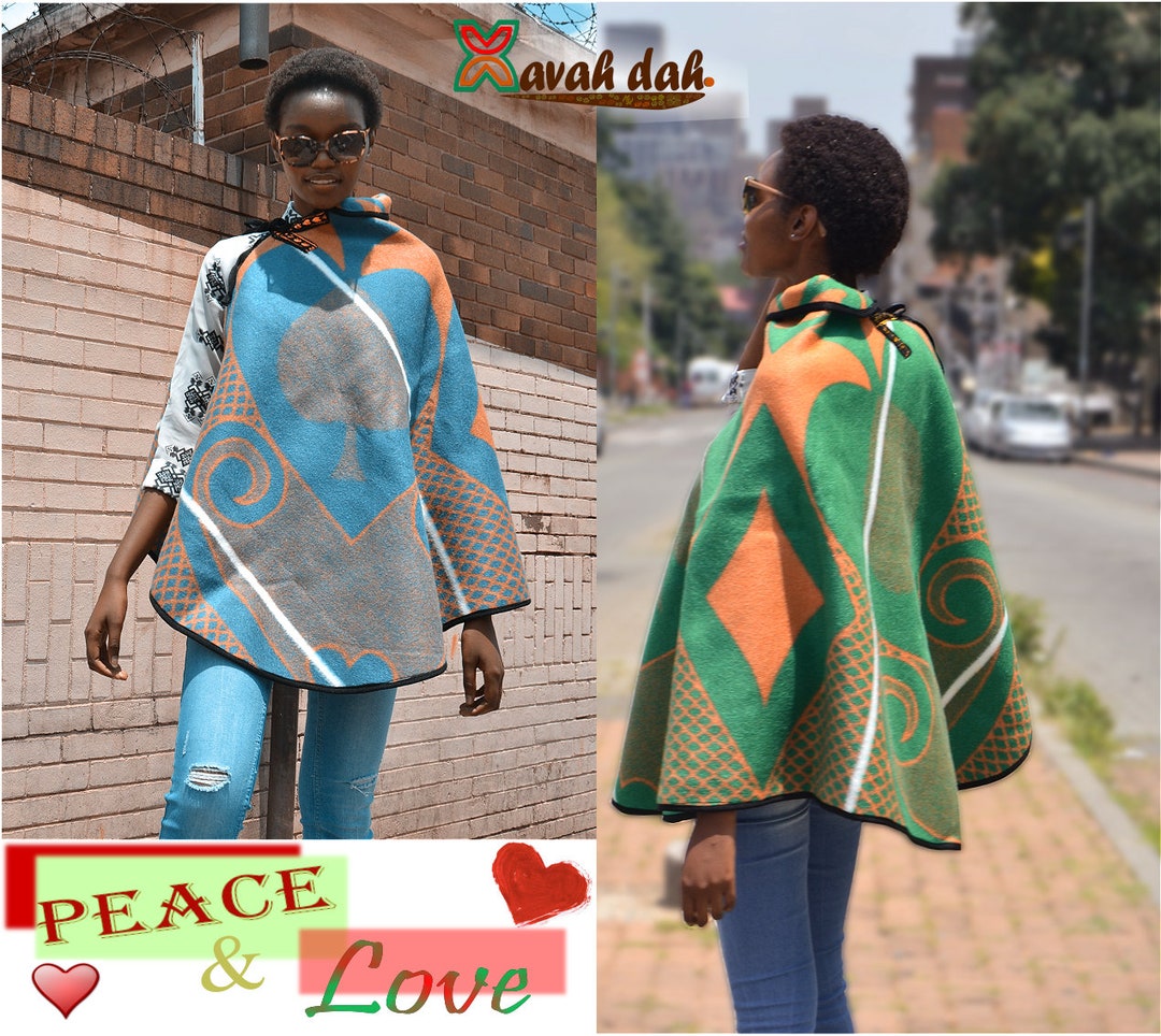 Basotho Blanket Poncho-shawl green - Etsy