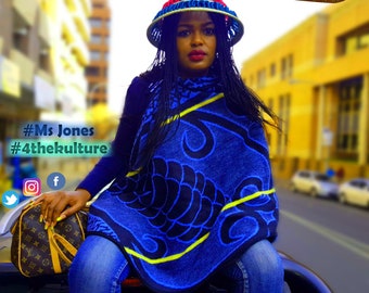 Basotho Blanket Poncho-shawl turquoise Blue - Etsy