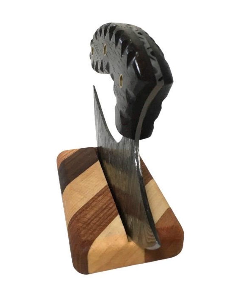 Exotic Dark Brown Twisted Wood Handle Ulu Knife 6.25 Damascus Blade W ...