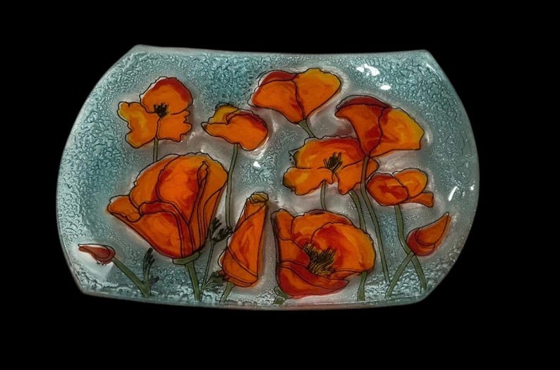 Handmade Fused Glass Soap Dish Poppy Flowers Floral Vibrant - Etsy
