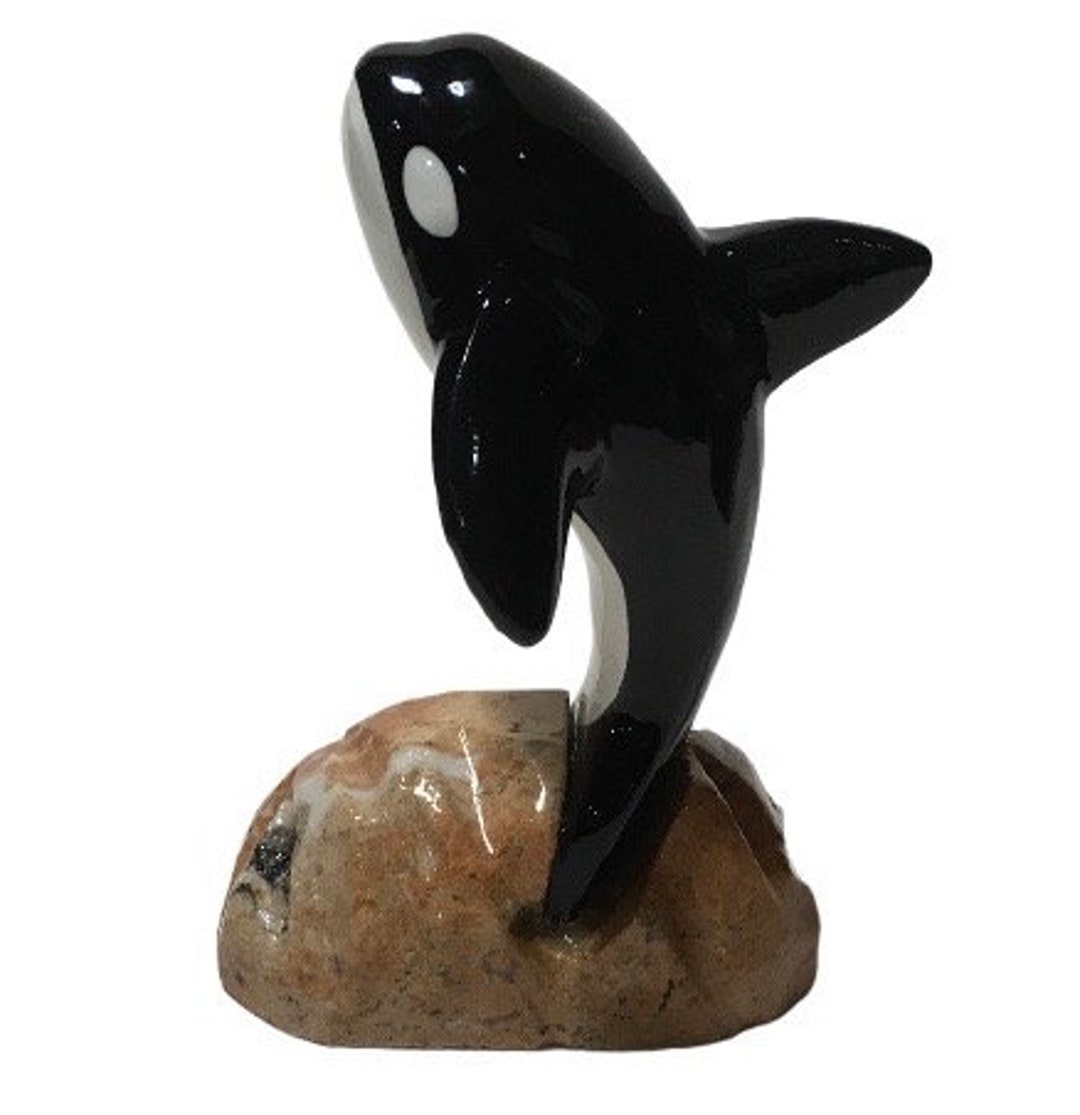 Handmade Polished Painted Marble Standing Killer Whale Orca Figurine 4 ...